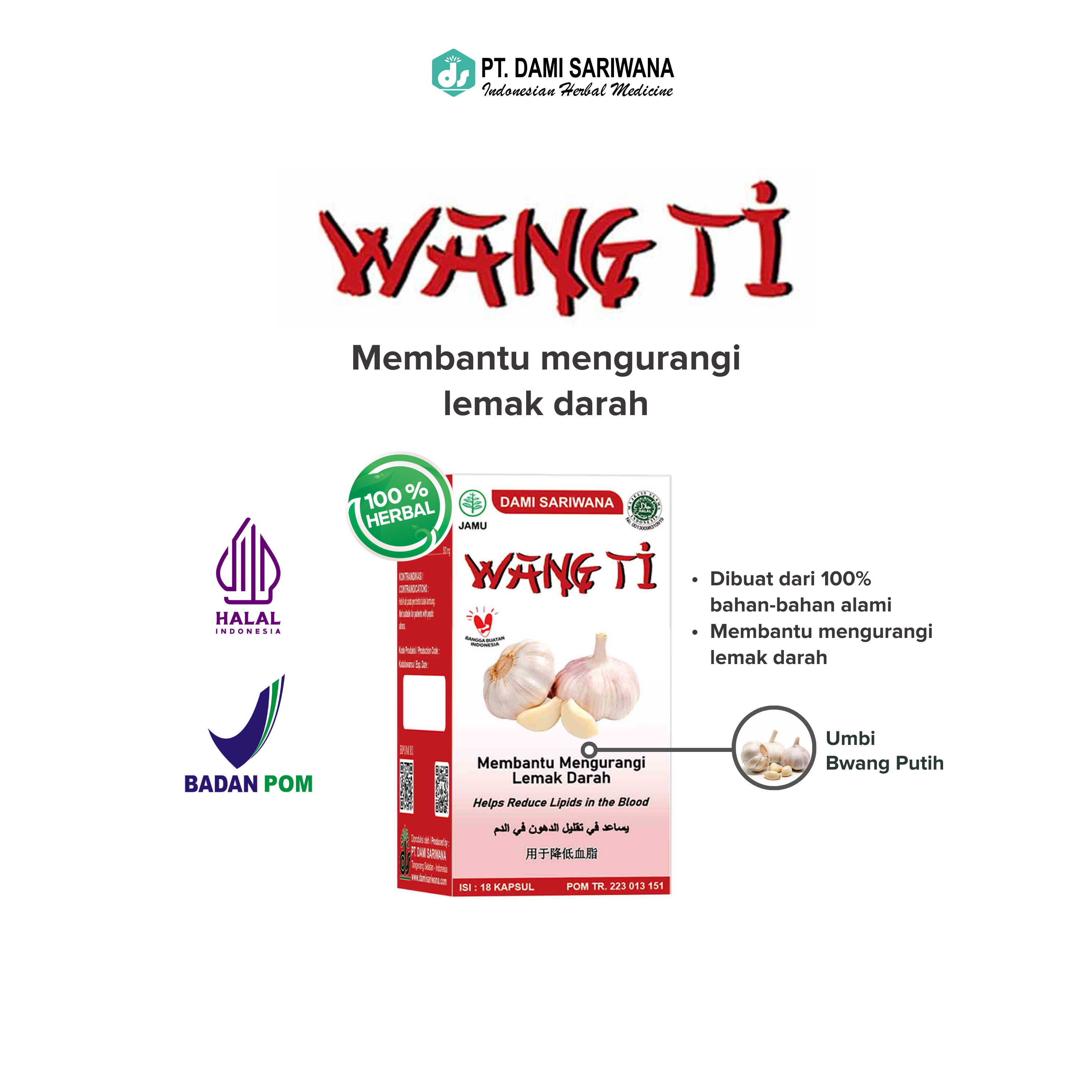 Obat Herbal Wang Ti 18 Kapsul | Kapsul Bawang Putih Menurunkan Kolestr – Dami Sariwana