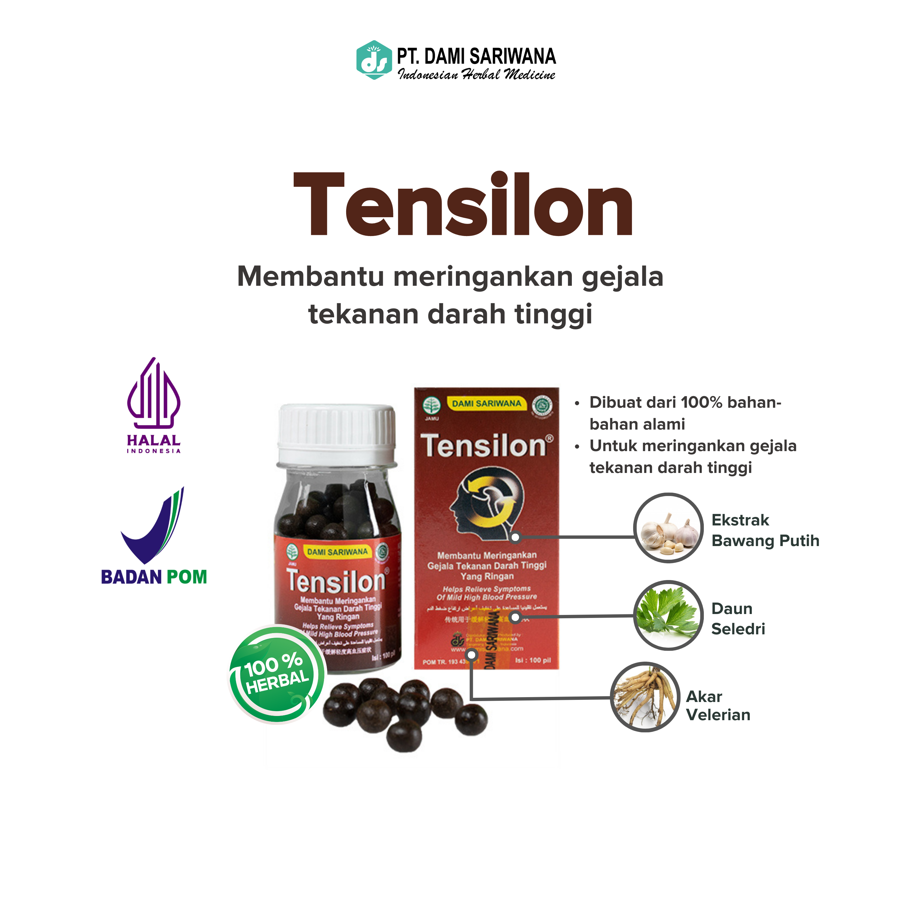 Obat Herbal TENSILON 100 Pil (Botol) Meringankan Gejala Tekanan Darah ...
