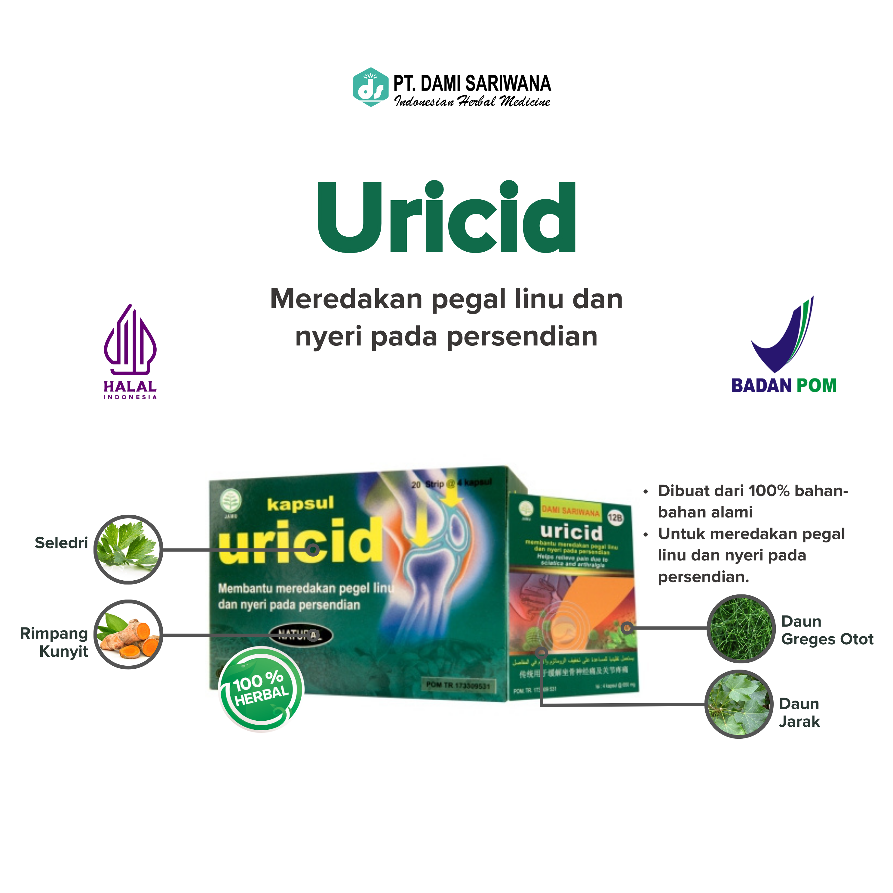 Obat Herbal URICID 20 Blister @4 Kapsul Meredakan Gejala Asam Urat Peg ...